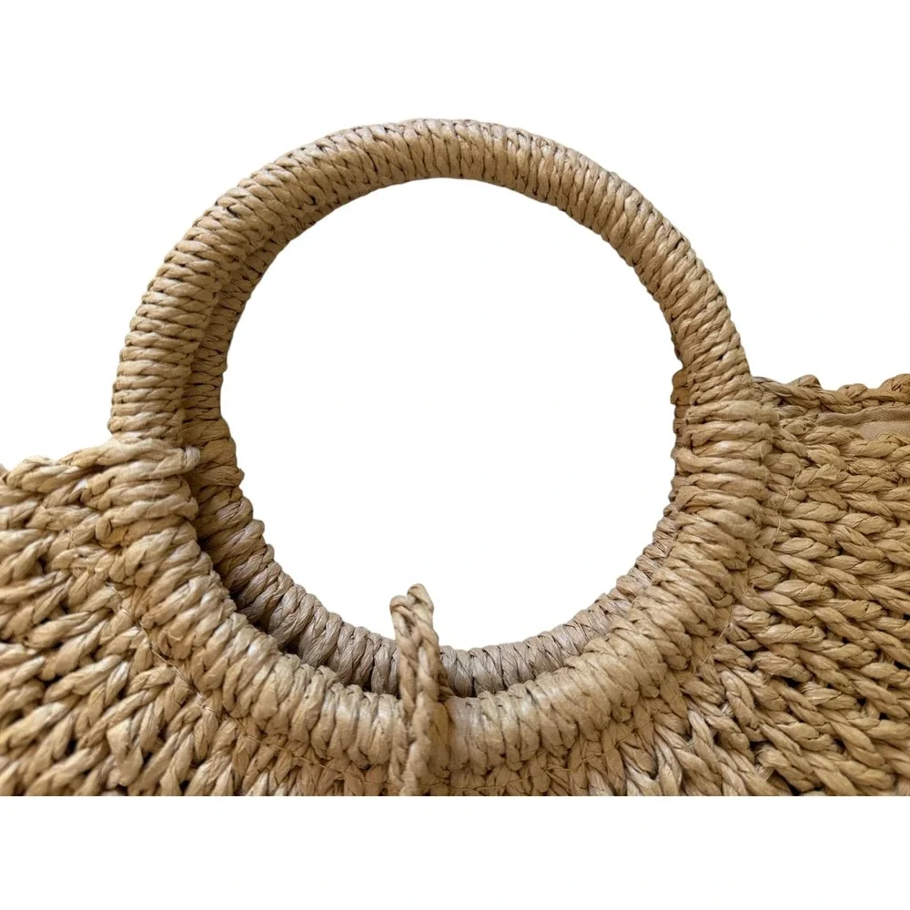 Bags | Womens Natural Straw Woven Handbag Semi Circle Tote Beach Bag ...